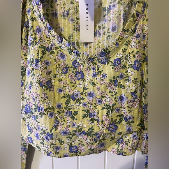 Topshop | Tops | Nwt Topshop 8 Puff Long Sleeve Crop Top Corset Vneck Floral Print Yellow White ...